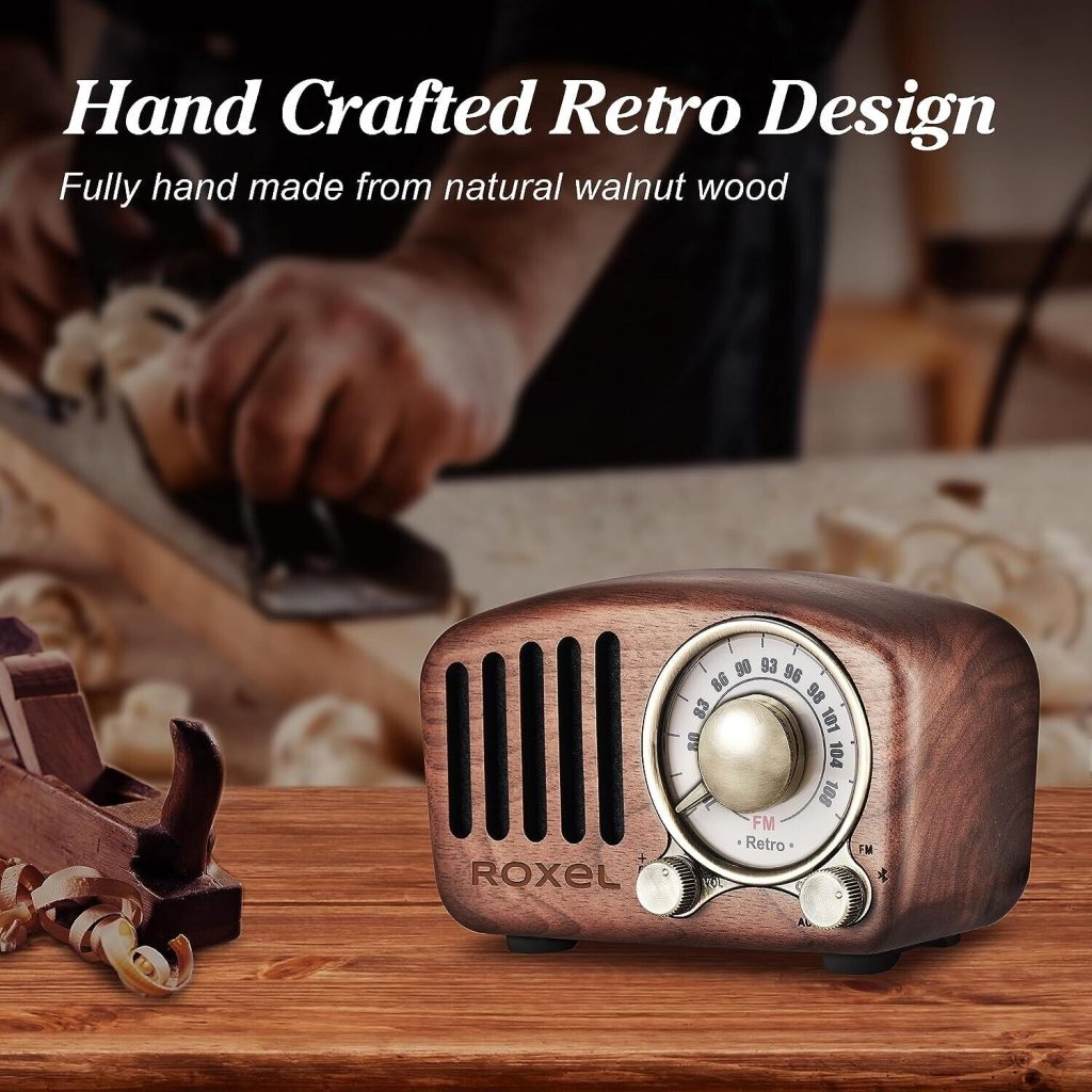 Roxel Retro Mini Wooden FM Radio & Wireless Speaker - 8 Hour Battery ...